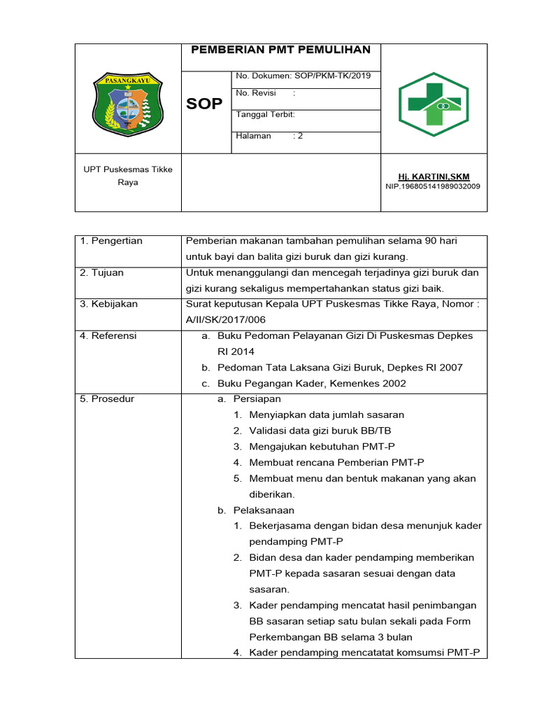 Sop Pemberian PMT Pemulihan | PDF