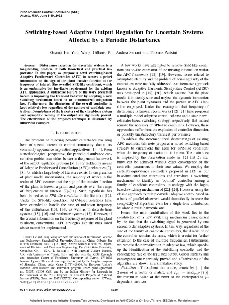 Switching Based Adaptive Control For Uncertain Systems Affected By A