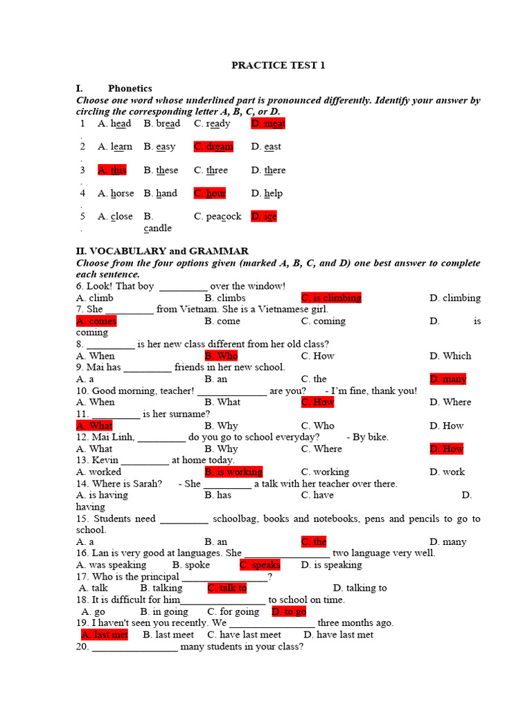 Practice Test 1 | PDF | Schools | Curriculum