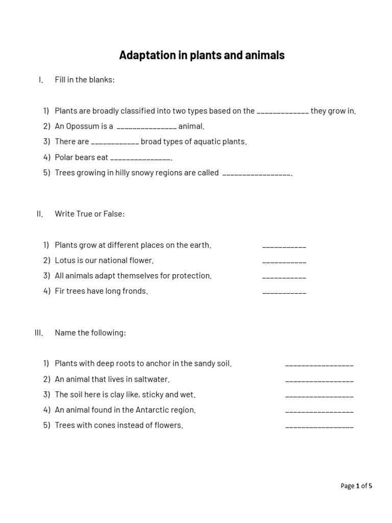 Plant and Animal Adaptations Quiz | PDF | Fur | Trees