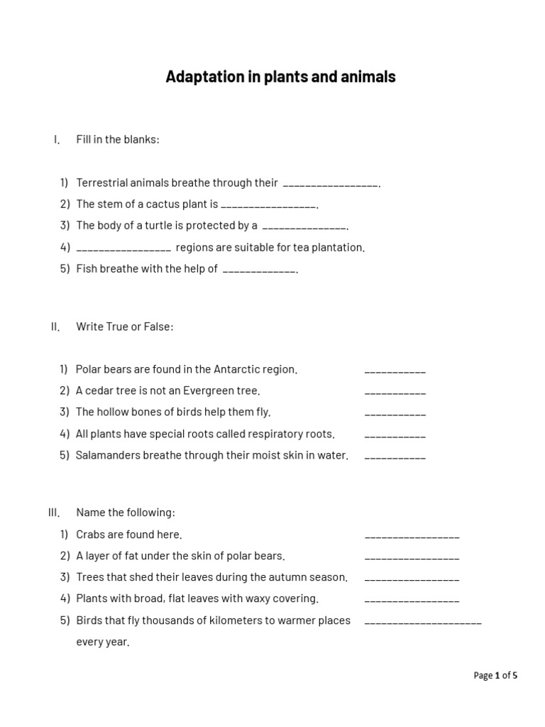 Science-Adaptation in Plants & Animals1 CBSE Class 4 | PDF | Amphibian ...