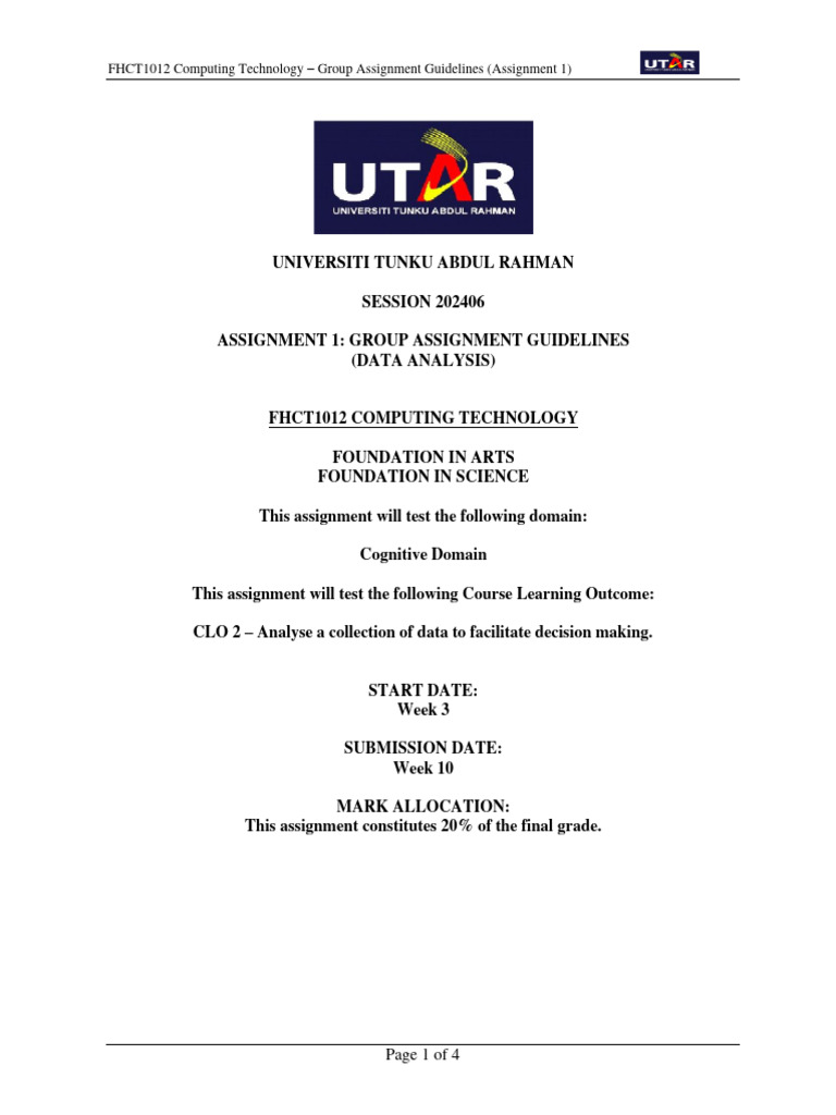 CT Assignment 1 Guideline | PDF | Spreadsheet | Data Analysis