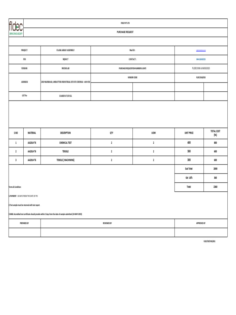 PR REQUEST SHEET For MJD-017 MTC | PDF