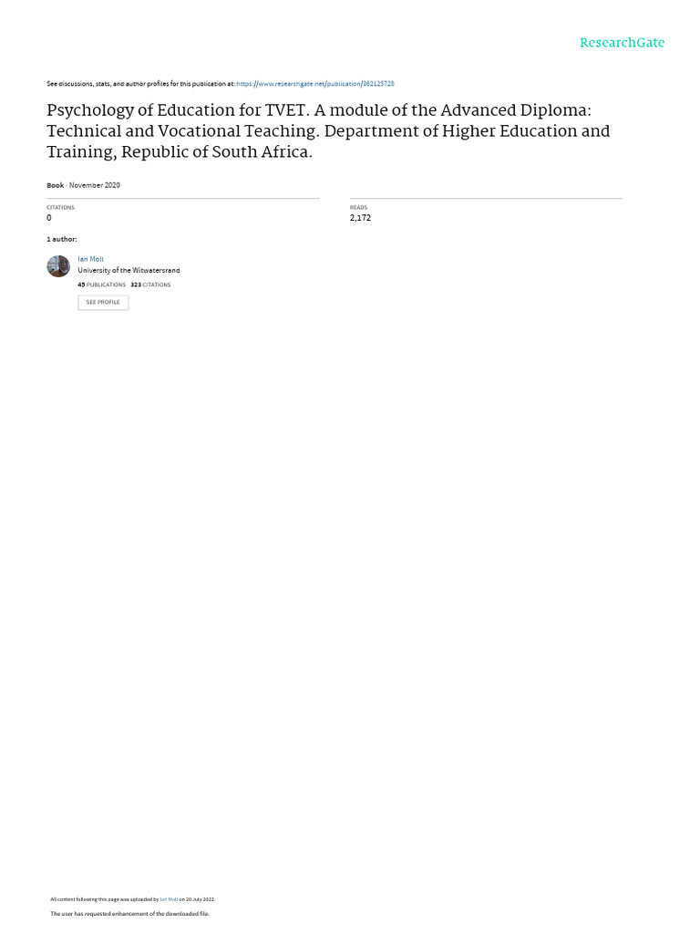 Psychology of Education for TVET Module | PDF | Knowledge | Breads