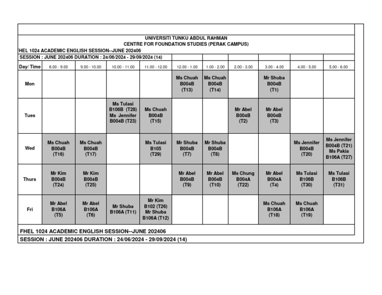 FHEL 1024 Academic English Schedule | PDF