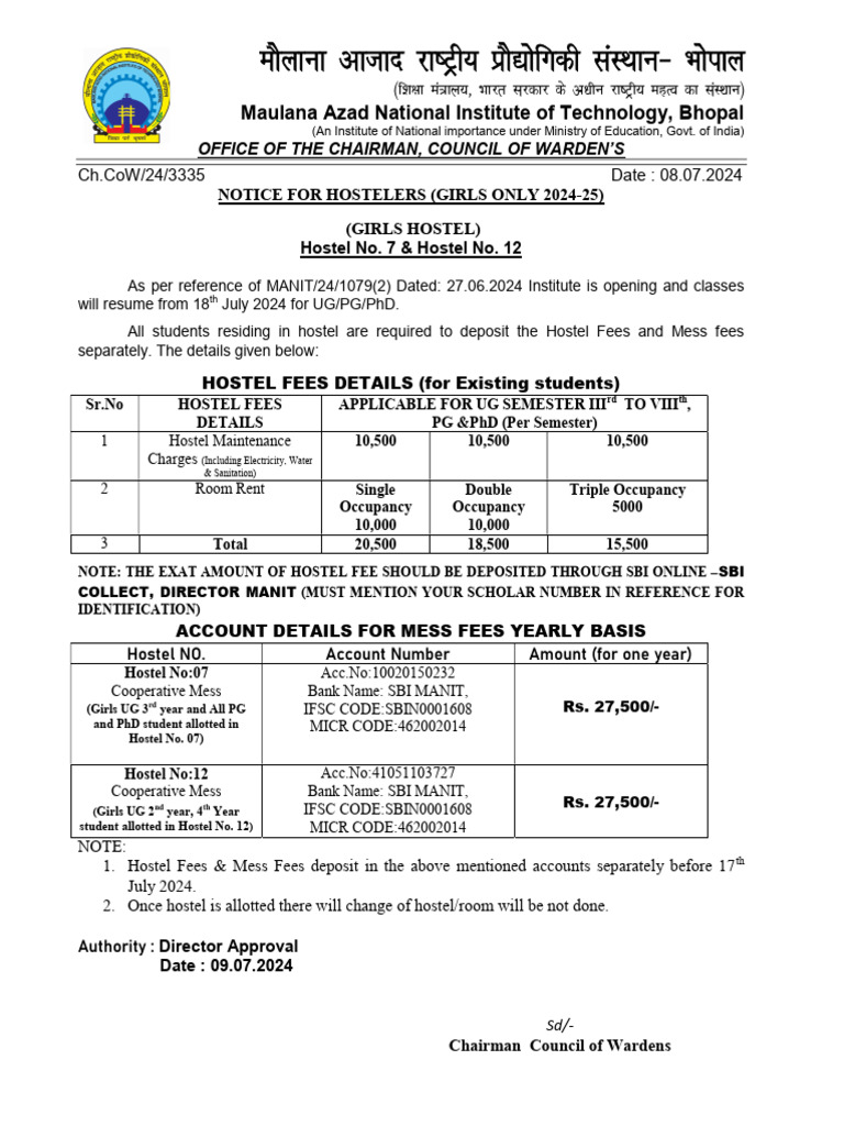 UG, PG and PHD Girls Hostel Allotment 2024-25 - 240709 - 180354 | PDF