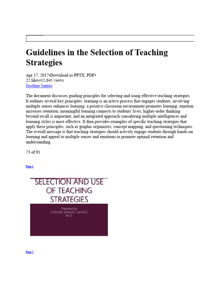 Effective Teaching Strategy Selection | PDF | Educational Assessment ...