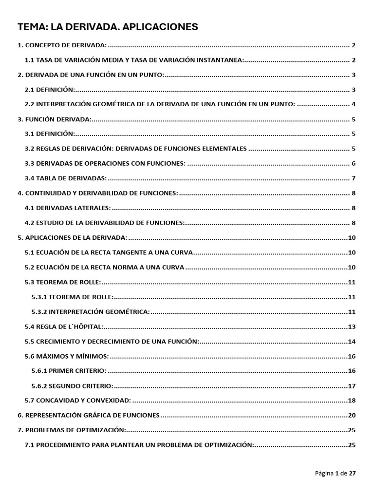 TEORÍA - 6 - La Derivada. Aplicaciones | PDF | Derivado | Pendiente