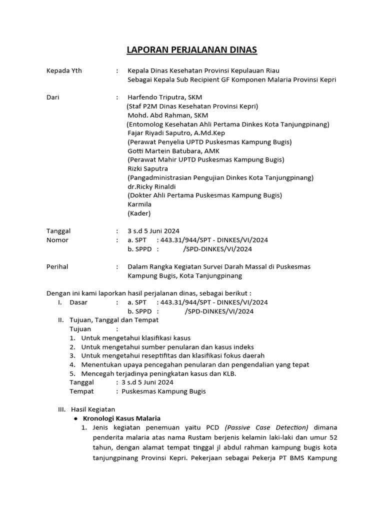 Laporan Survei Malaria Kepri | PDF