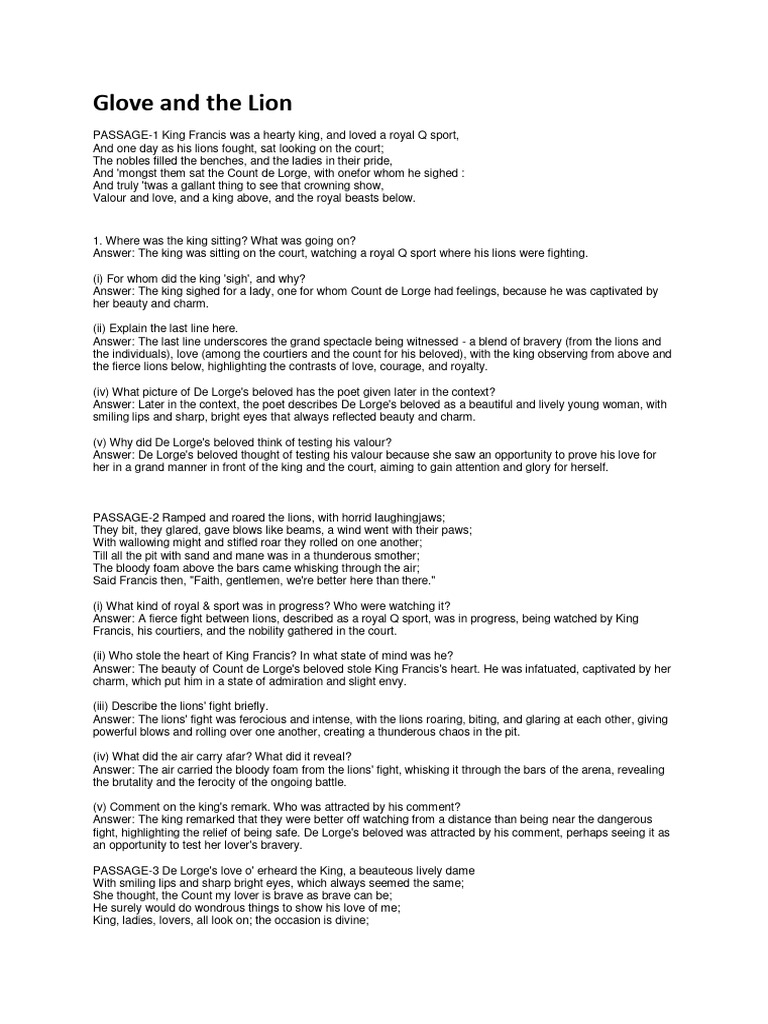 Glove and the Lions | PDF | Lion