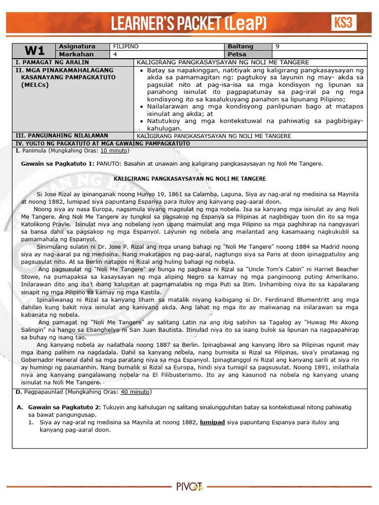 Q4 Filipino 9 Week1 | PDF