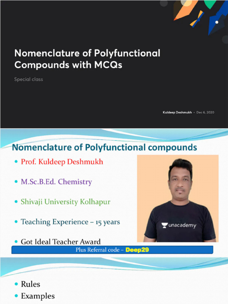 Nomenclature of Polyfunctional Compounds With MCQs No Anno | PDF