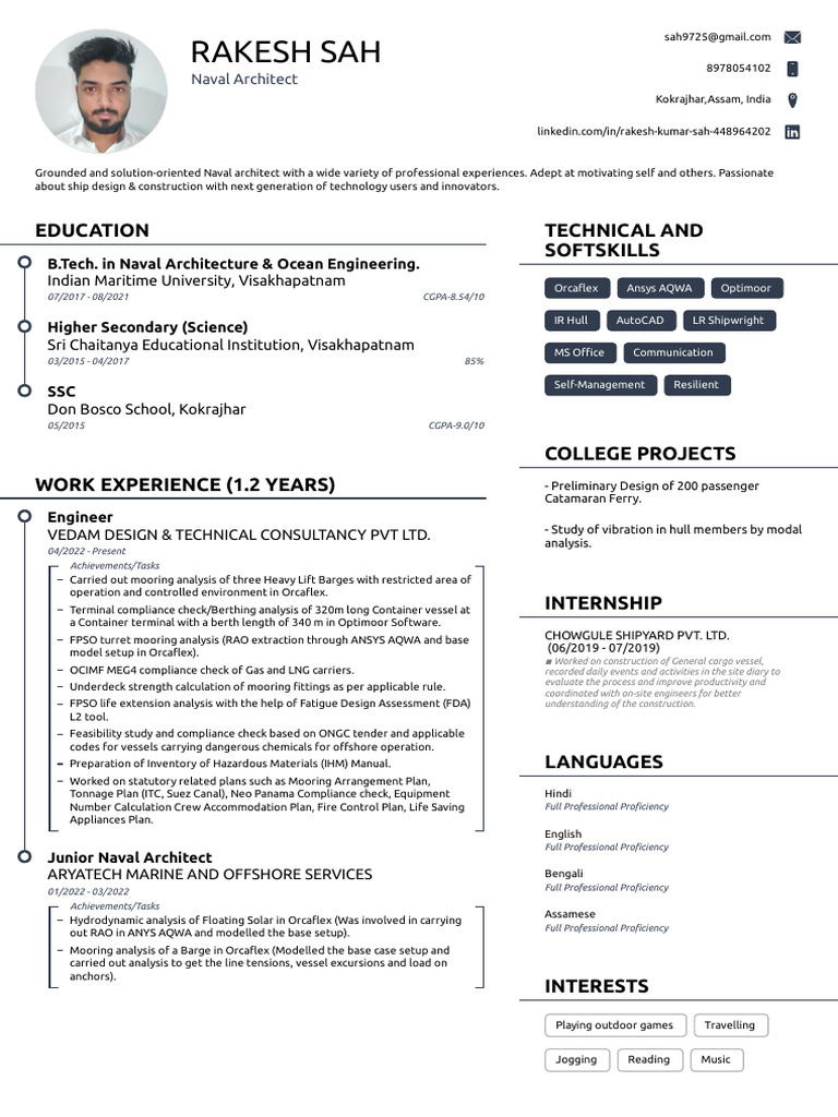 Rakesh Resume. | PDF | Naval Architecture | Watercraft