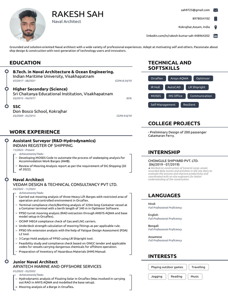 RAKESH's. CV-1 | PDF | Naval Architecture | Architect