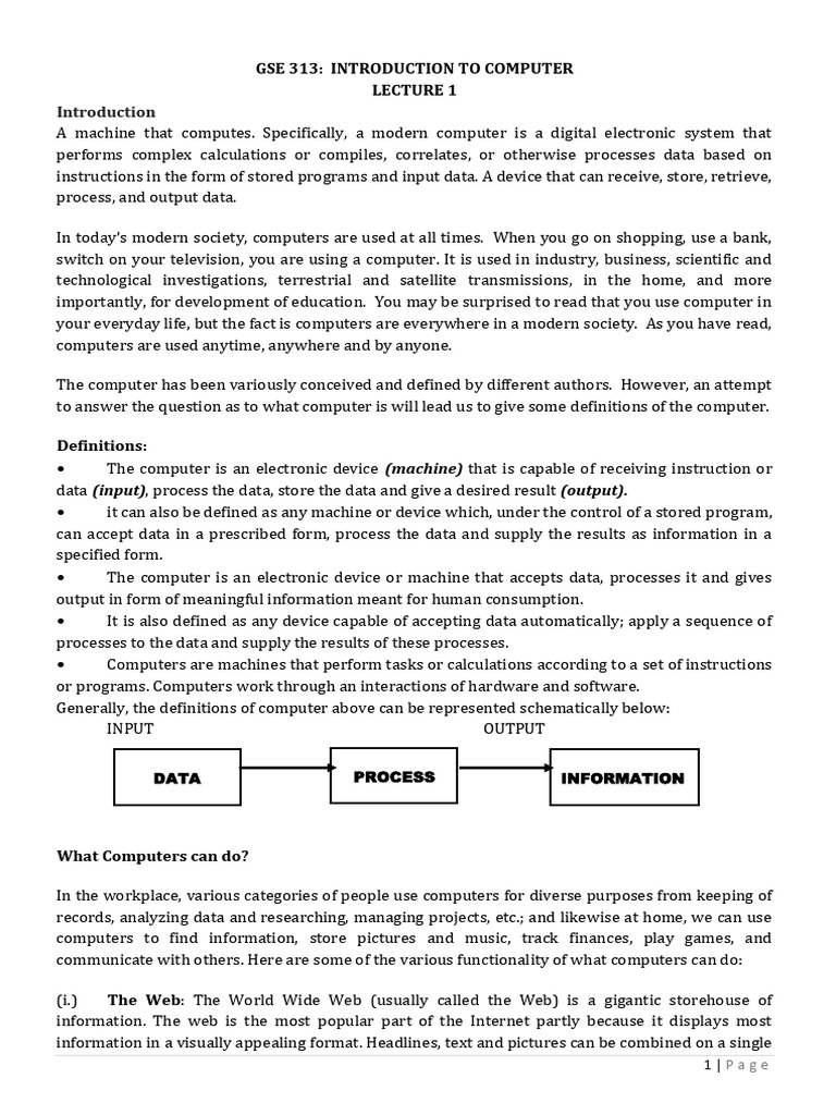 GST 313 Handout Revised | PDF | Computer Monitor | Personal Computers