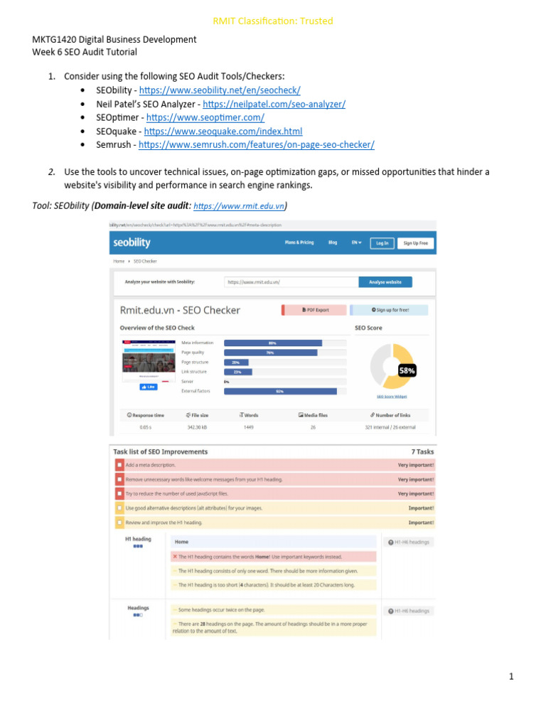 SEO Audit Tutorial for MKTG1420 | PDF | Search Engine Optimization ...