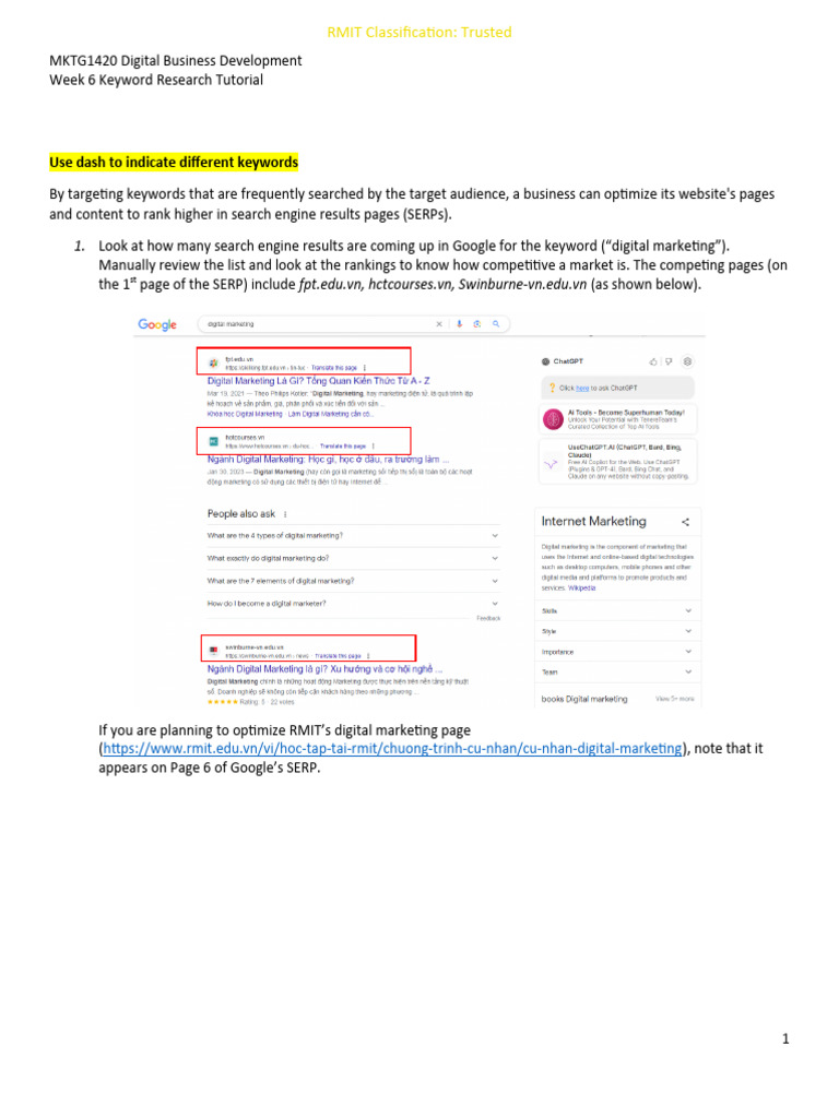 Week 6 Keyword Research Worksheet | PDF | Search Engine Optimization ...