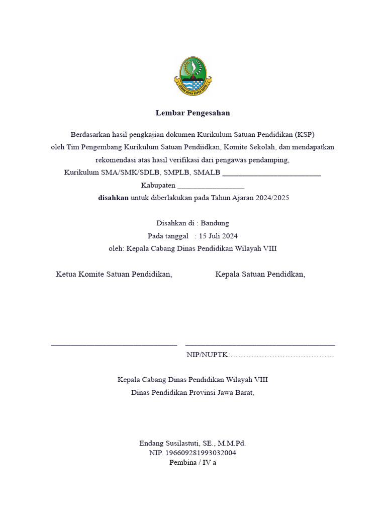 Contoh Lembar Pengesahan KSP | PDF