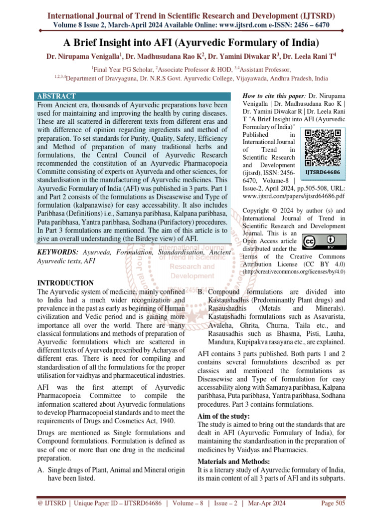 A Brief Insight into AFI Ayurvedic Formulary of India | PDF | Ayurveda ...