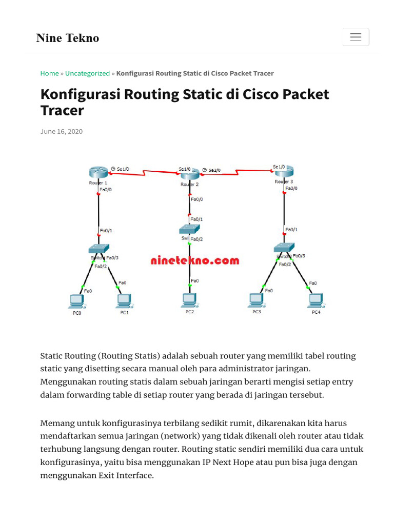 WWW Ninetekno Com Konfigurasi Routing Static Di Cisco Packet Tracer | PDF | Game & Aktivitas