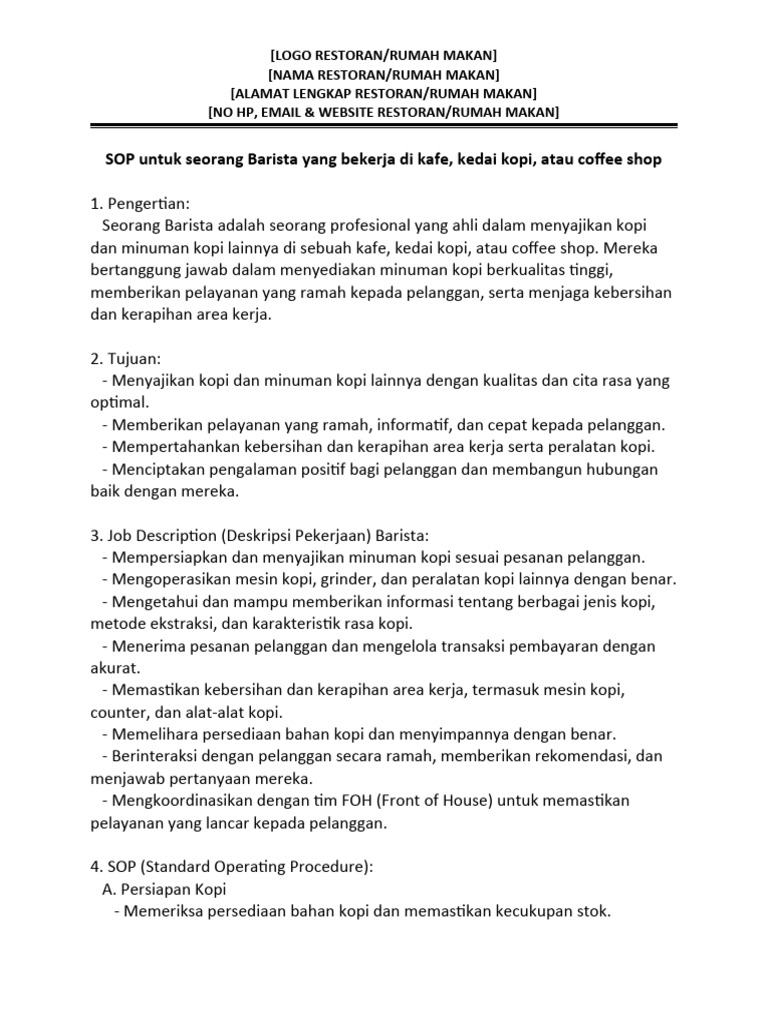 SOP Barista | PDF | Karier & Perkembangan | Bisnis