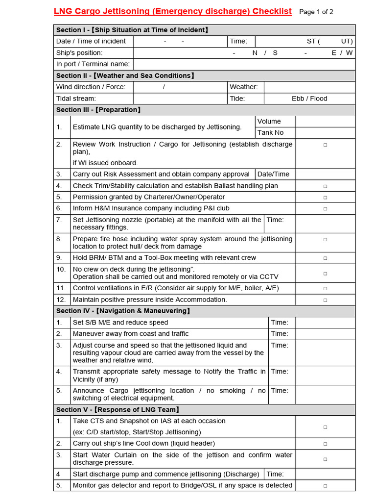 LNG Emergency Jettisoning Checklist | PDF | Liquefied Natural Gas | Ships