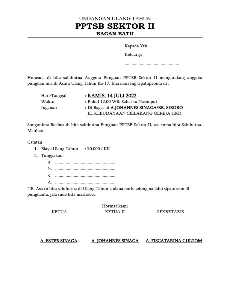 Undangan Ulang Tahun PPTSB 2022 | PDF
