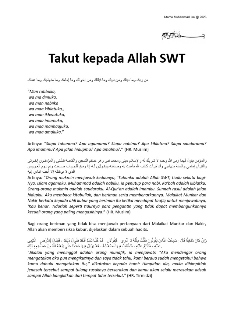 Memahami Takut kepada Allah SWT | PDF