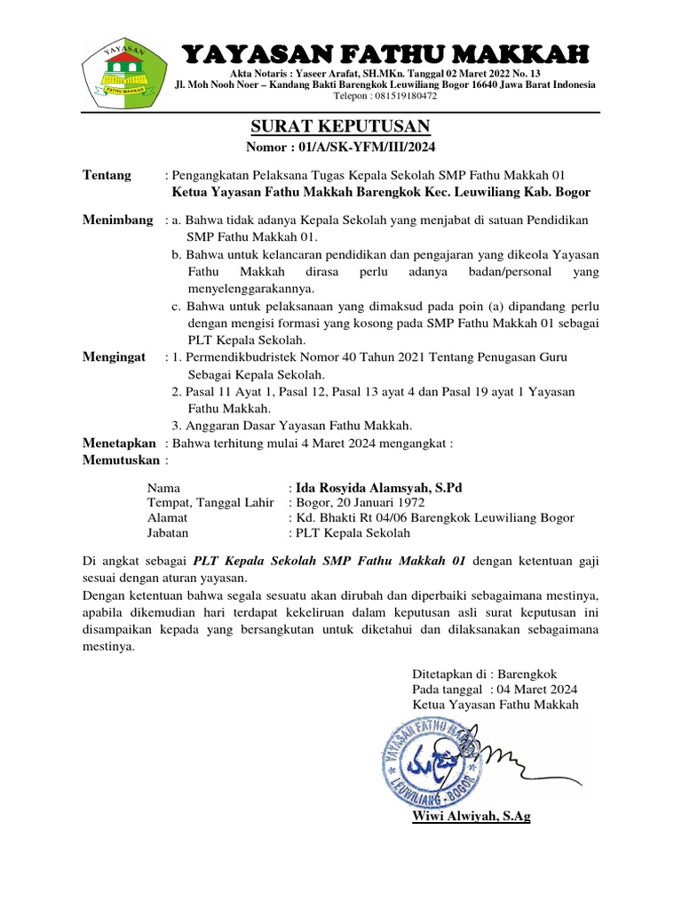 SK PLT Kepsek SMP FM 01 | PDF