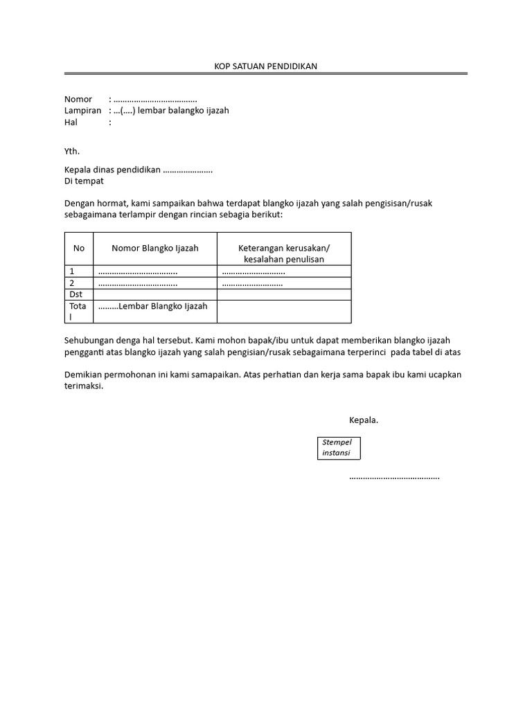 Contoh Format Surat Permohonan, Berita Acara Dan Matriks Penataausahaan ...