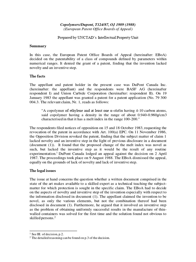 EBoA Ruling on DuPont Copolymer Patent | PDF | Novelty (Patent) | Prior Art