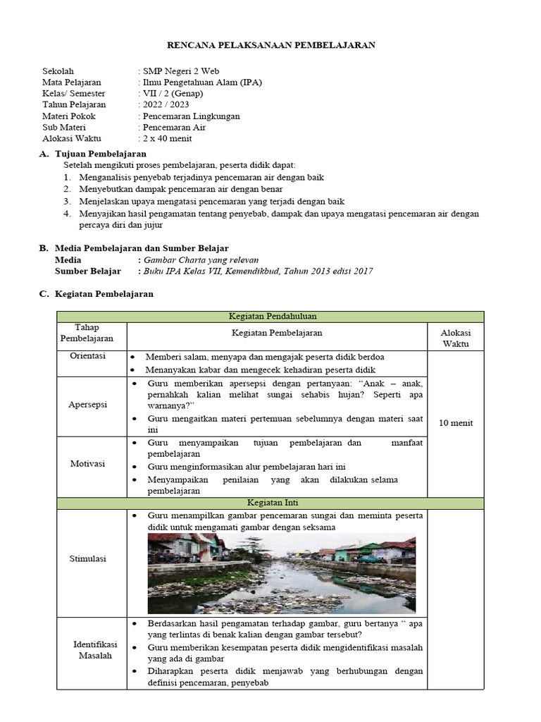 Lengkap RPP LKPD Asesmen Pencemaran Lingkungan Air | PDF | Karier & Perkembangan