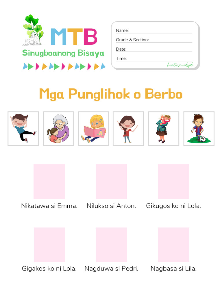 HuntersWoodsPH - MTB Sinugboanong Binisaya - Mga Punglihok o Berbo Worksheet For Grade 1 | PDF