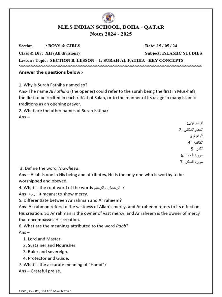 Islamic Studies XII Notes | PDF | Muhammad | Forgiveness