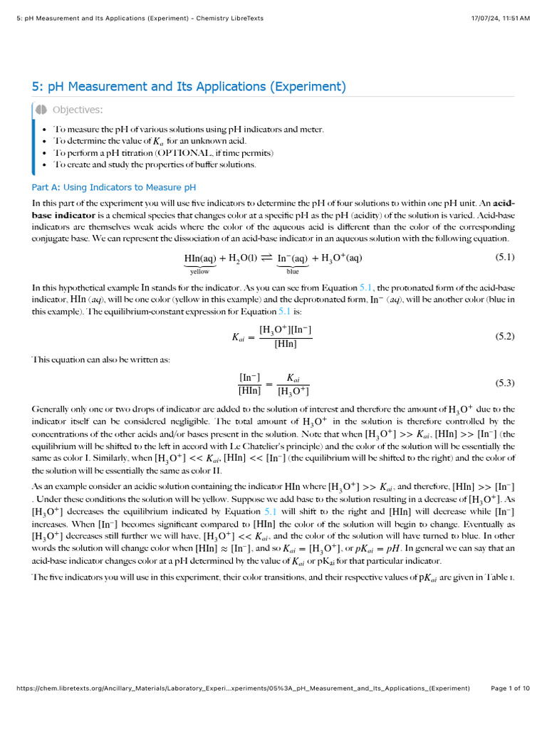 5: PH Measurement and Its Applications (Experiment) - Chemistry LibreTexts | PDF | Ph | Titration