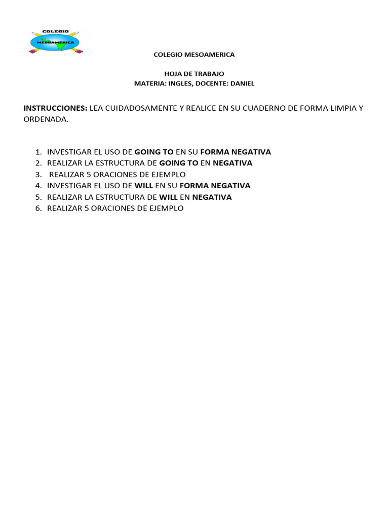 Uso de "Going to" y "Will" Negativos | PDF | Ecuaciones | Teatro
