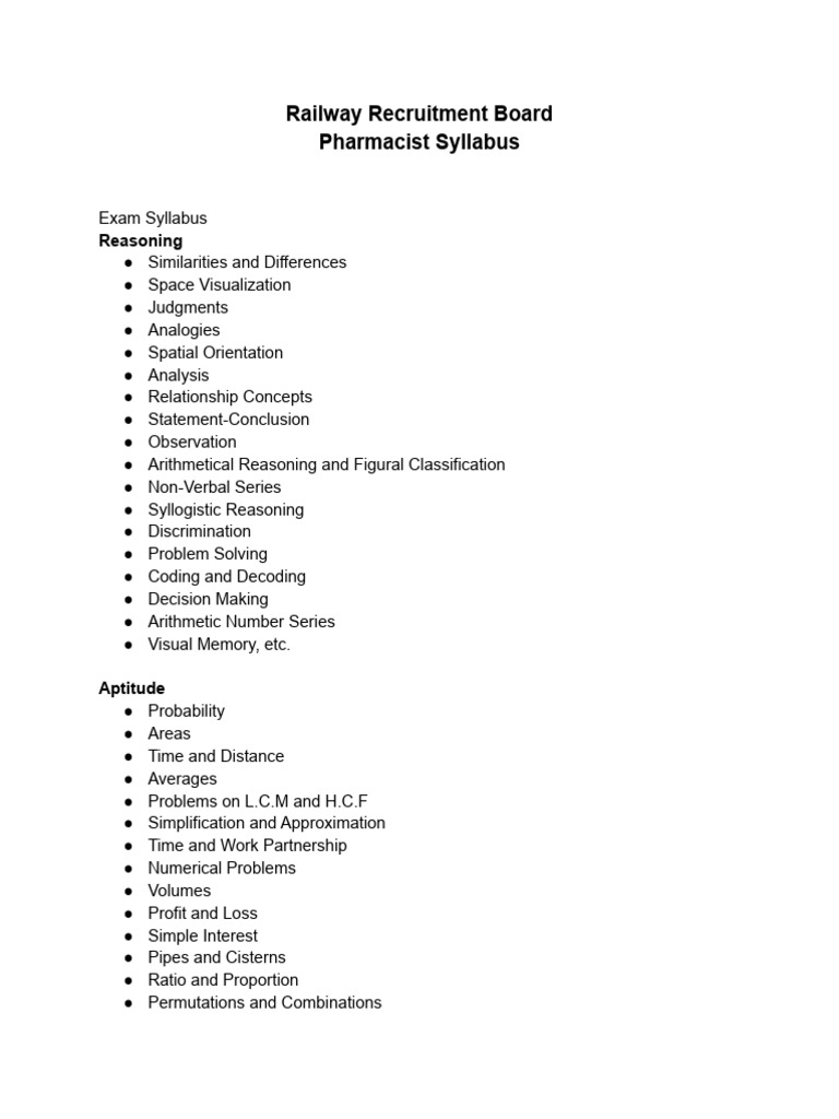 RRB Pharmacist Syllabus | PDF