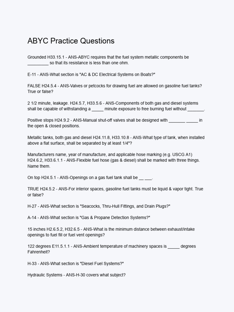 ABYC Practice Questions | PDF | Diesel Engine | Gasoline
