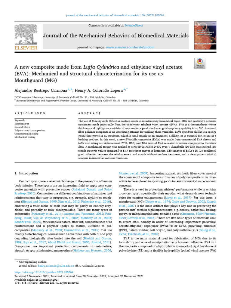 Journal of The Mechanical Behavior of Biomedical Materials: Alejandro ...