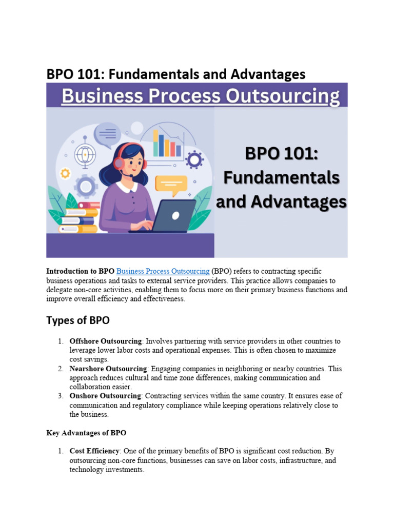 BPO 101 | PDF | Outsourcing | Business Economics