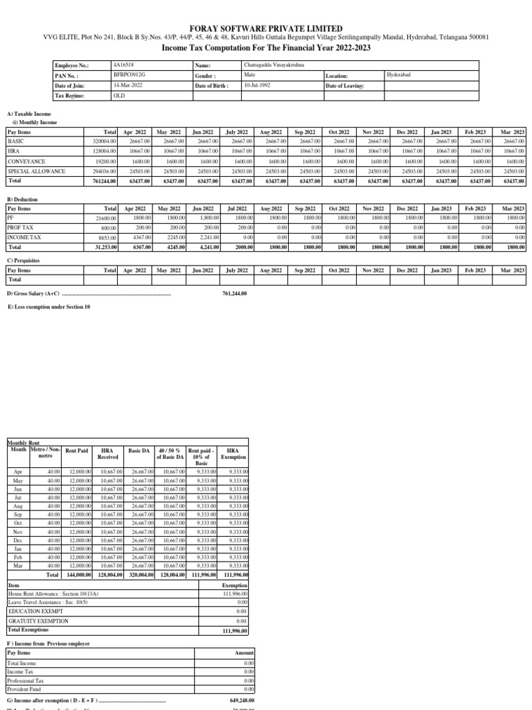Income Tax Statement | PDF | Tax Deduction | Taxes
