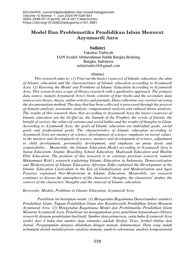 Model Dan Problematika Pendidikan Islam Menurut Az | PDF | Ilmu Sosial | Agama & Spiritualitas
