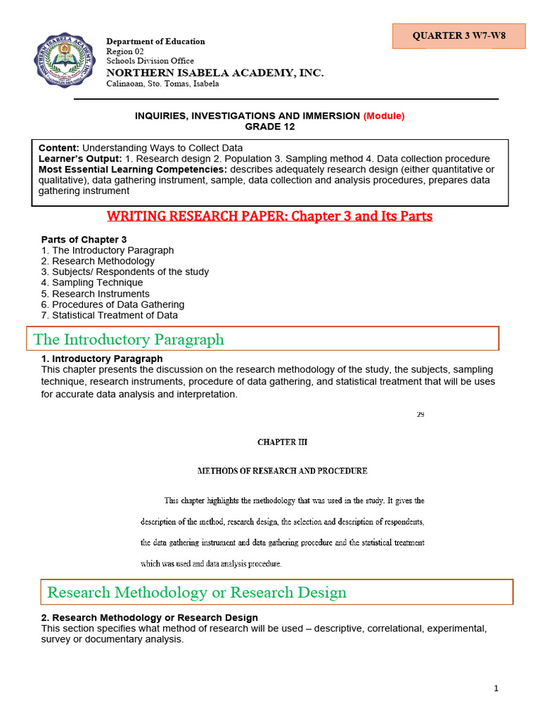 Iii Module 1F (Writing Chapter 3) | PDF | Sampling (Statistics) | Methodology