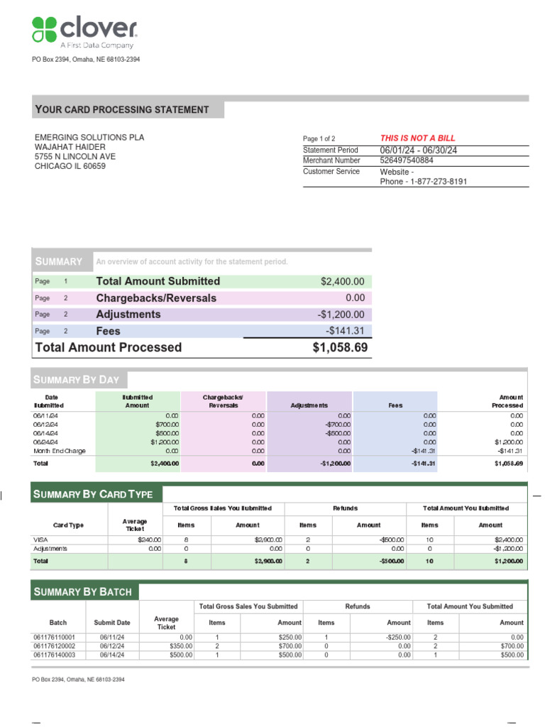 Clover June Processing Report | PDF | Retail Financial Services | Business