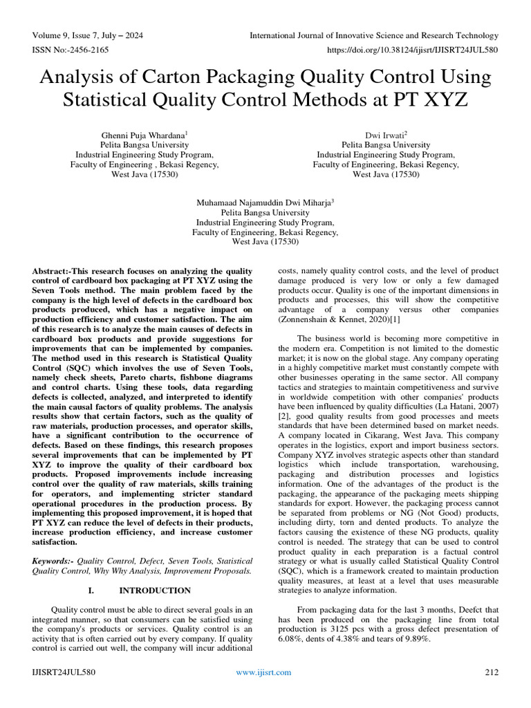 Analysis of Carton Packaging Quality Control Using Statistical Quality ...