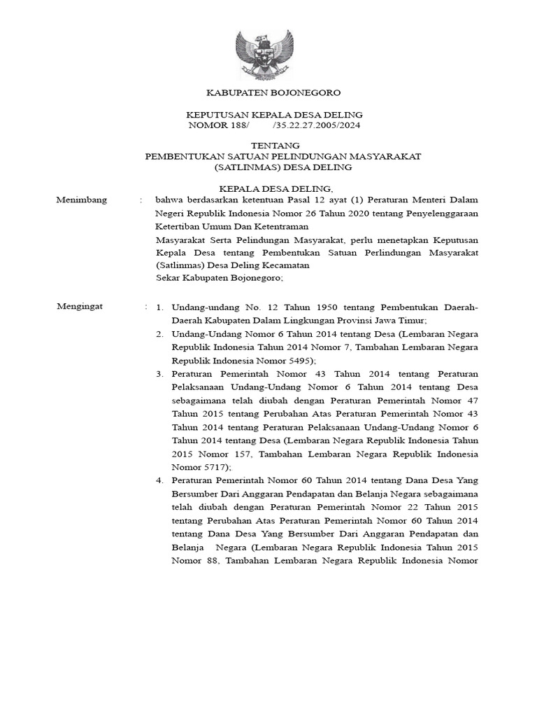 Pembentukan Satlinmas Deling | PDF