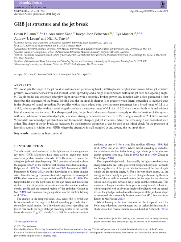 GRB Jet Structure and Jet Break | PDF | Physical Phenomena | Physics
