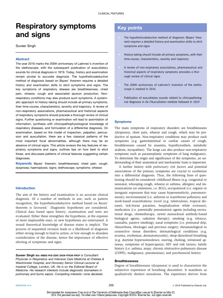 respiratory signs and symptoms | PDF | Cough | Lung