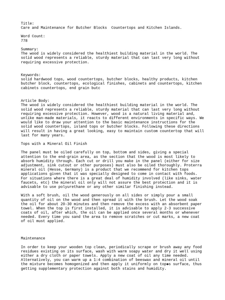 Care and Maintenance For Butcher Blocks Countertops and Kitchen Islands ...