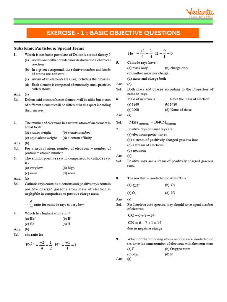 Structure of An Atom (Ex-1) | PDF | Photoelectric Effect | Atoms